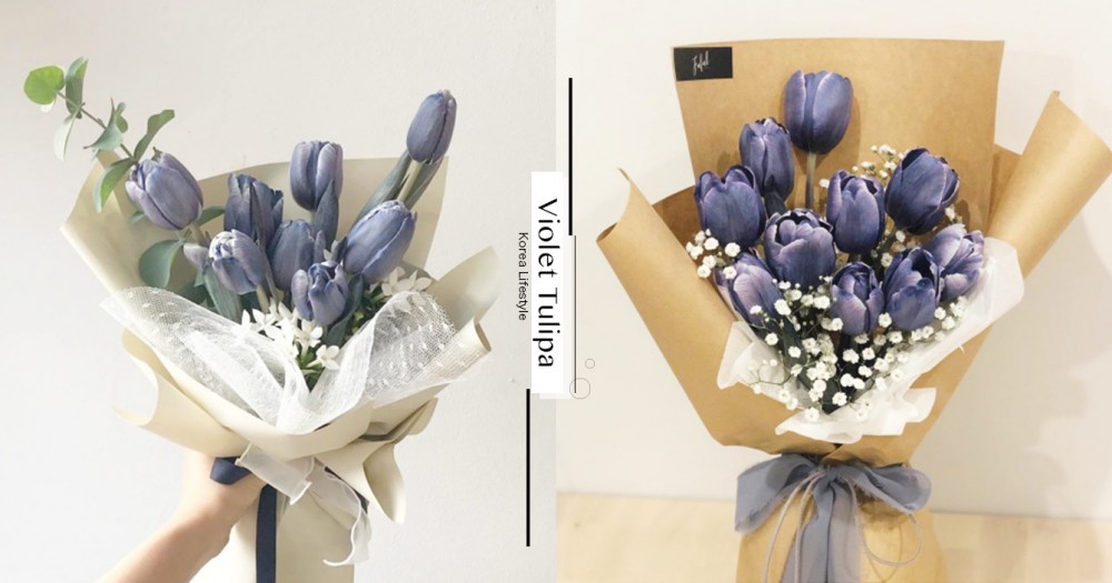 韓國超紅 「霧面藍紫鬱金香」花束超級美