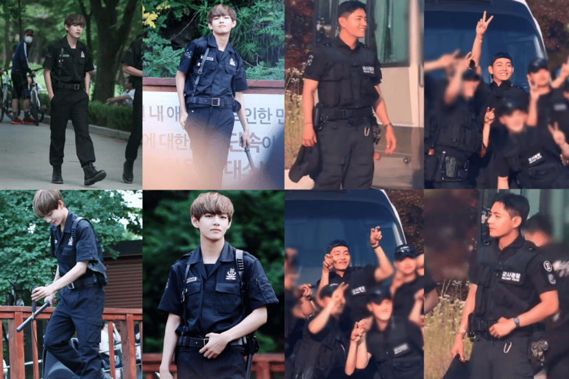 軍警帥到犯規！BTS金泰亨身穿SDT裝備制服執勤模樣帥翻，對比入伍前後身材網友驚訝